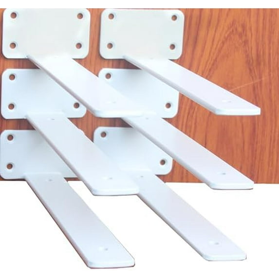 6 Pack - 8 inch White Hidden L Shelf Bracket (1/5 Inch Thicked) Iron ...