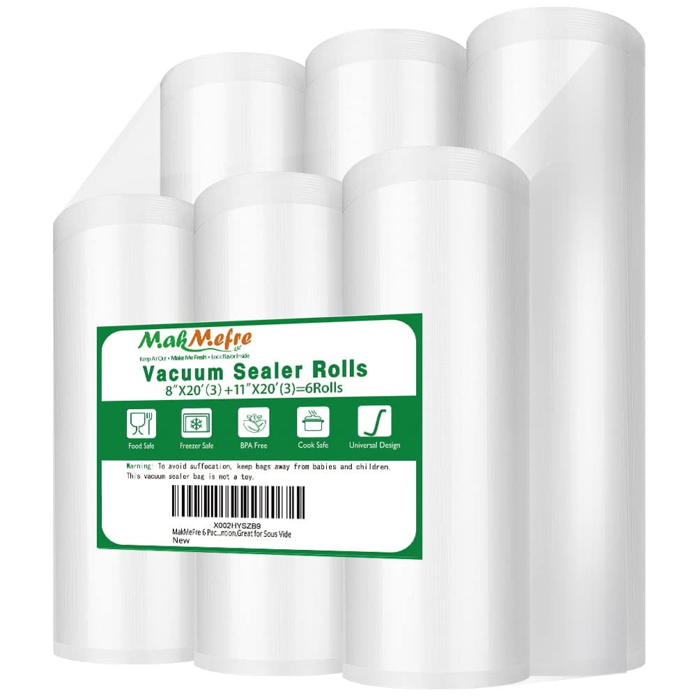 6 Pack 8"x20'(3Rolls) and 11"x20' (3Rolls) Vacuum Sealer Bags Rolls for ...