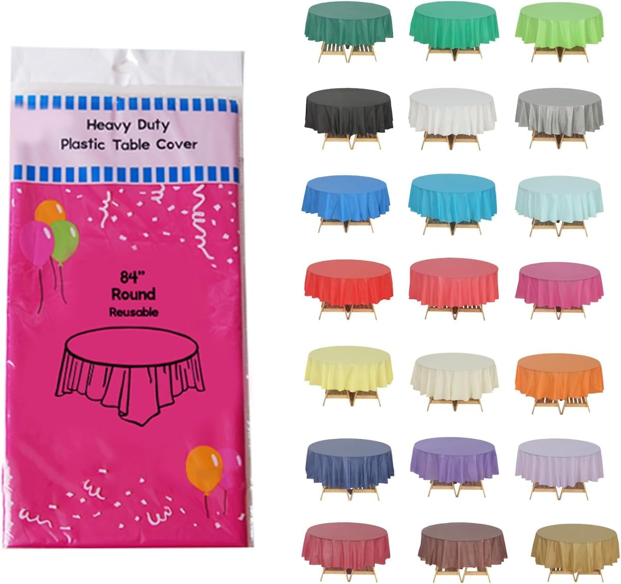 ARCOCO-6 Pack 84 Inch Plastic Table Cover, Fuchsia Round Disposable ...
