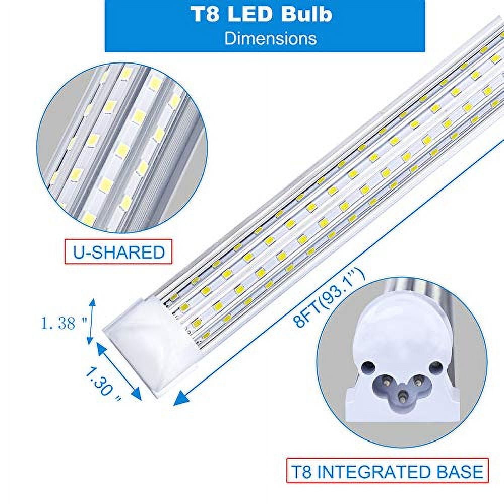 6-Pack 8FT LED Shop Light Fixture, 144W 5000K T8 Integrated LED Tube ...