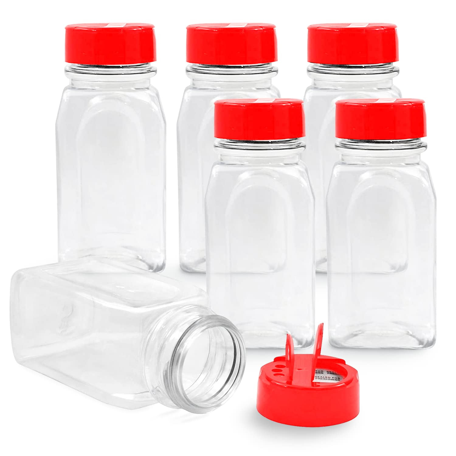 6 Pack 9.5 Oz Plastic Spice Jars with Red Cap, Clear and Safe Plastic ...