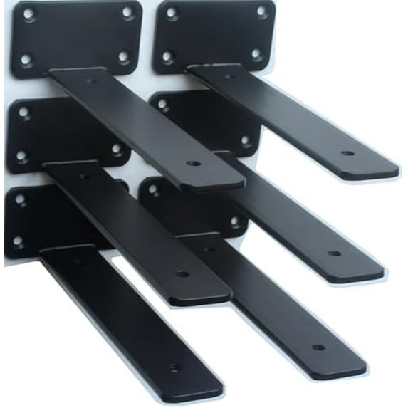 6 Pack - 9 inch Black Hidden L Shelf Bracket (1/5 Inch Thicked) Iron ...