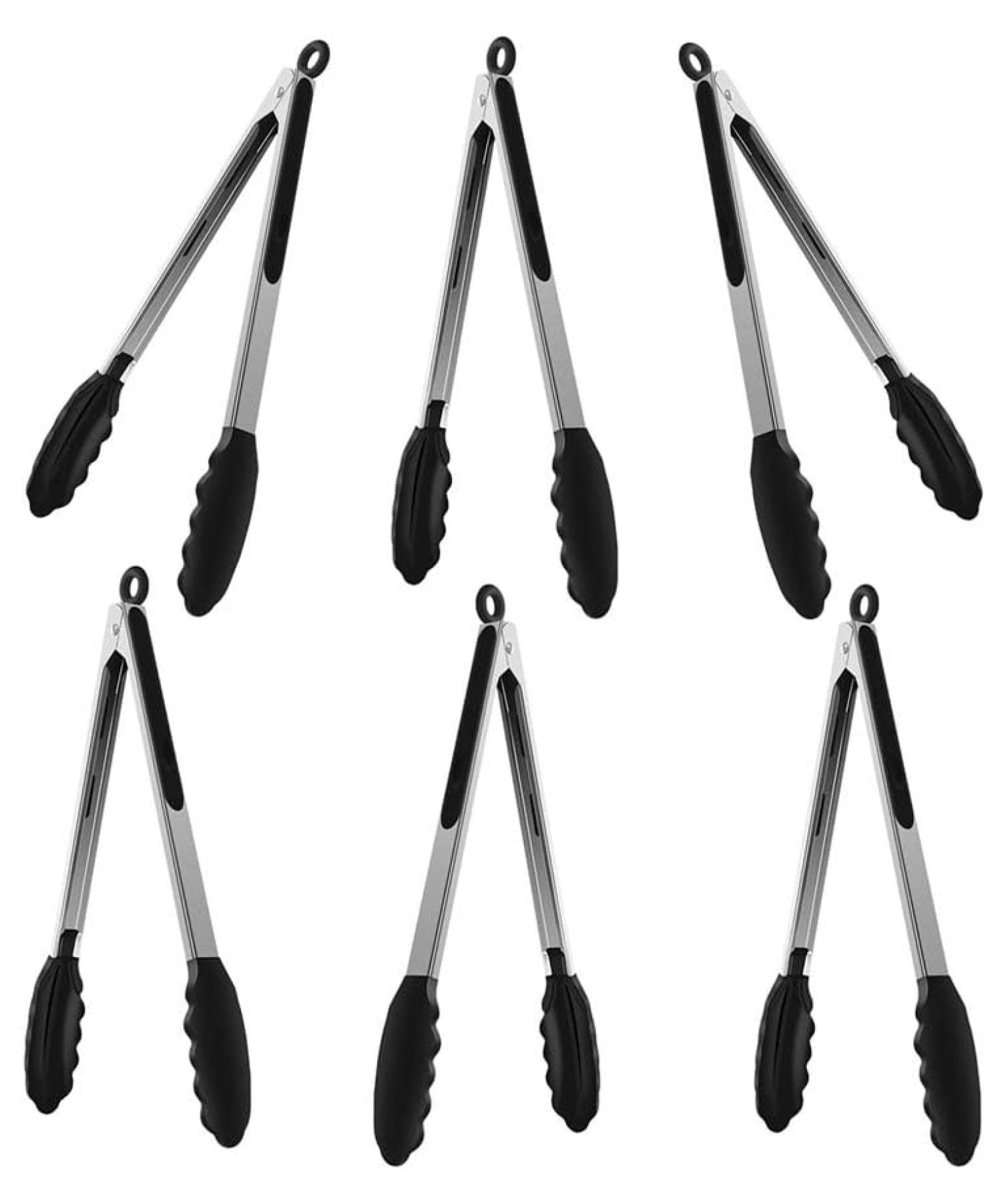 (6 Pack) 9-inch Stainless Steel Kitchen Tongs with Black Silicone Tips ...