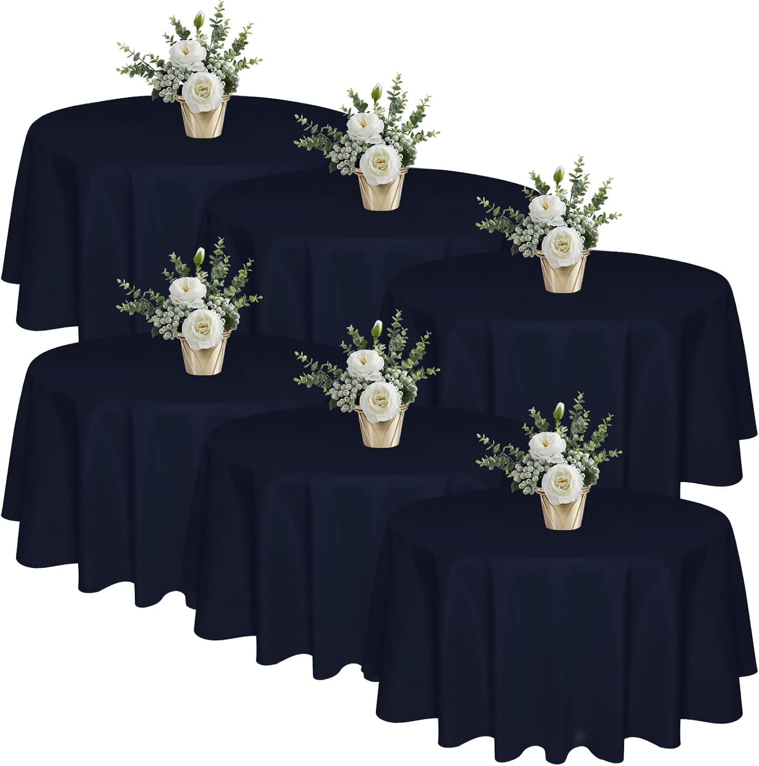 6 Pack 90 In Round Navy Blue Tablecloths - Reusable Polyester Table ...