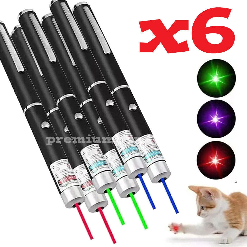 6 Pack 900Mile Laser Pointer Pen Green Blue Red Light Visible Beam ...
