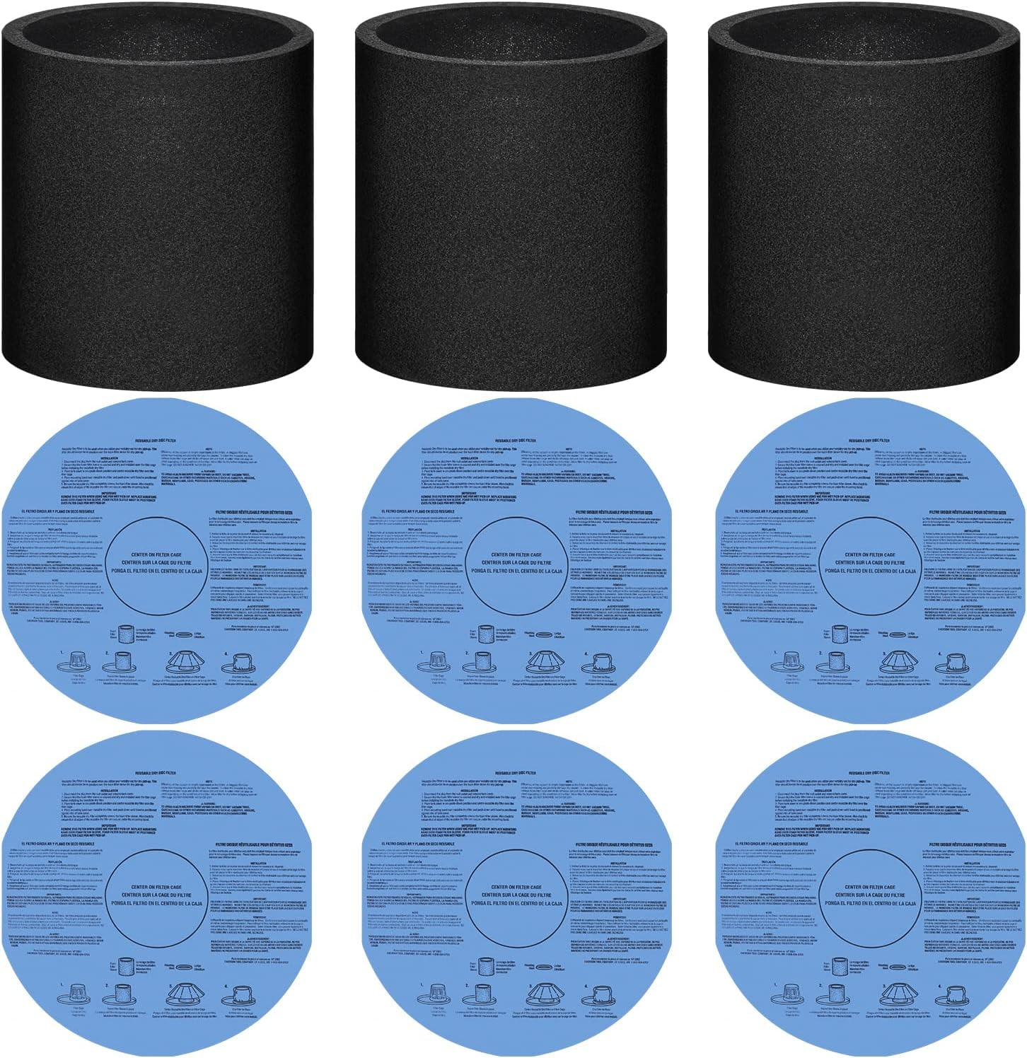 6 Pack 90107 Dry Paper Disc Filter and 3 Pack 90585 Foam Sleeve Filter ...