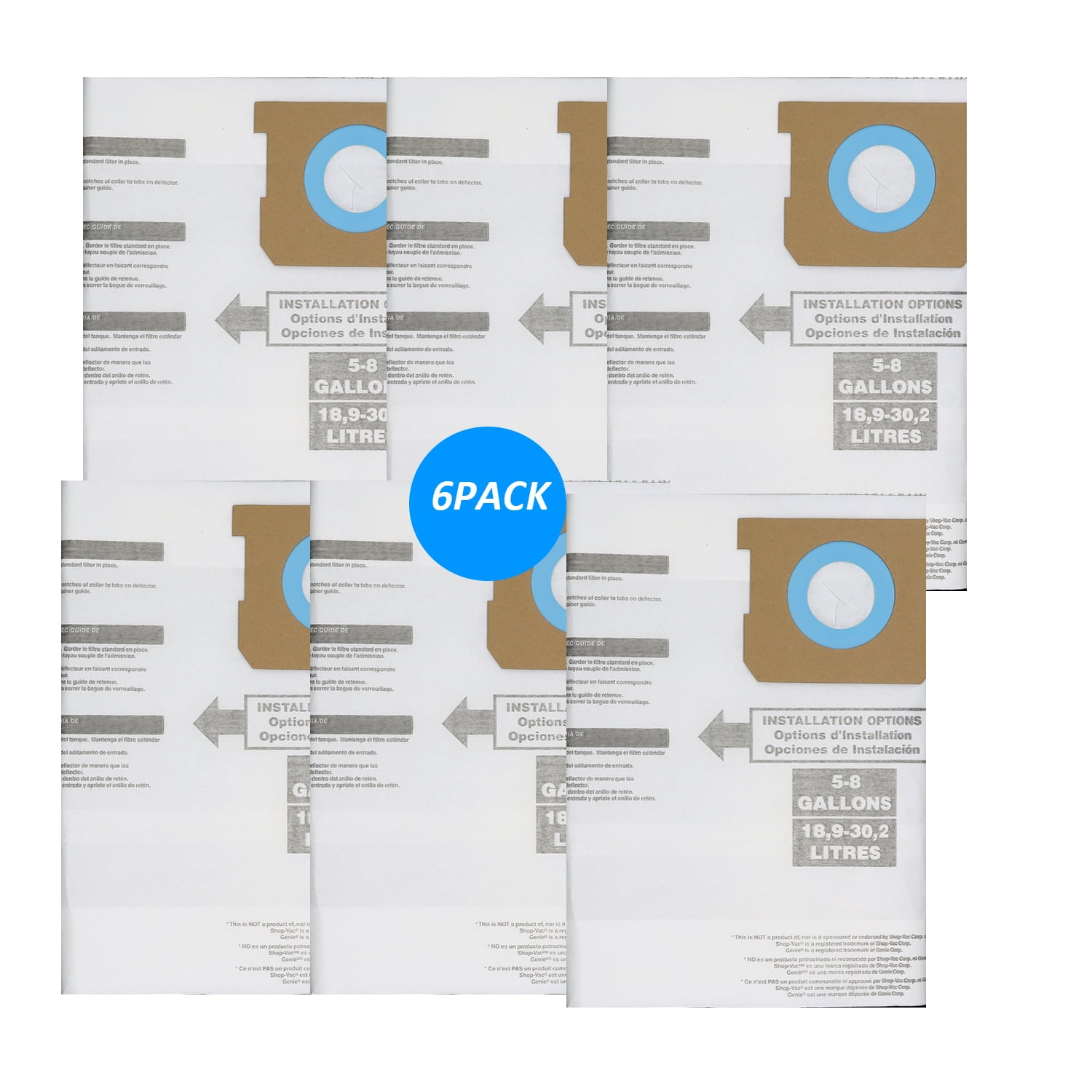 6 Pack 90661 Type E Replacement Shop Vacuum Bags Compatible with Shop ...