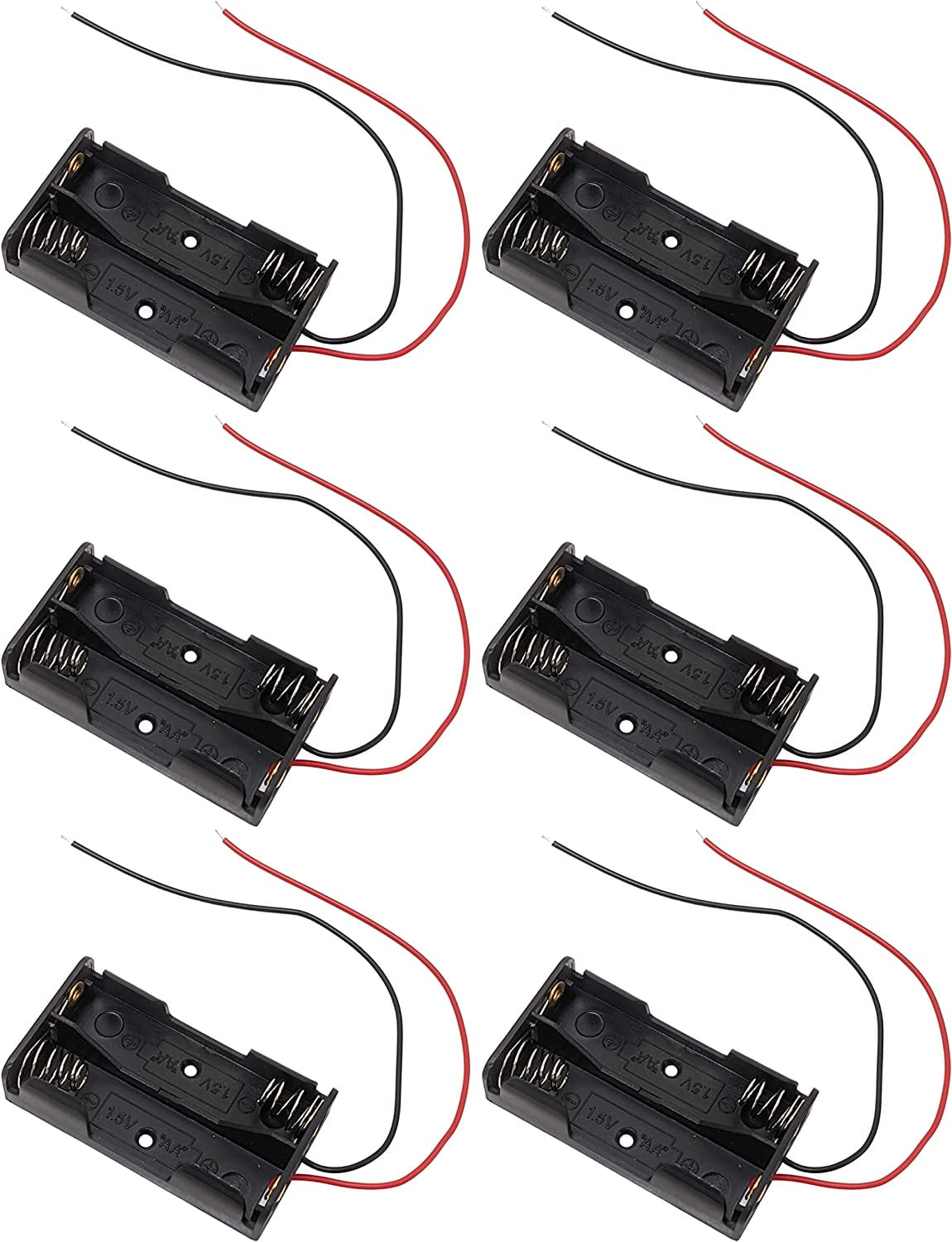 6 Pack AA 2 Battery Holder with Wire Leads, Holds Two AA Batteries, 2.3 ...