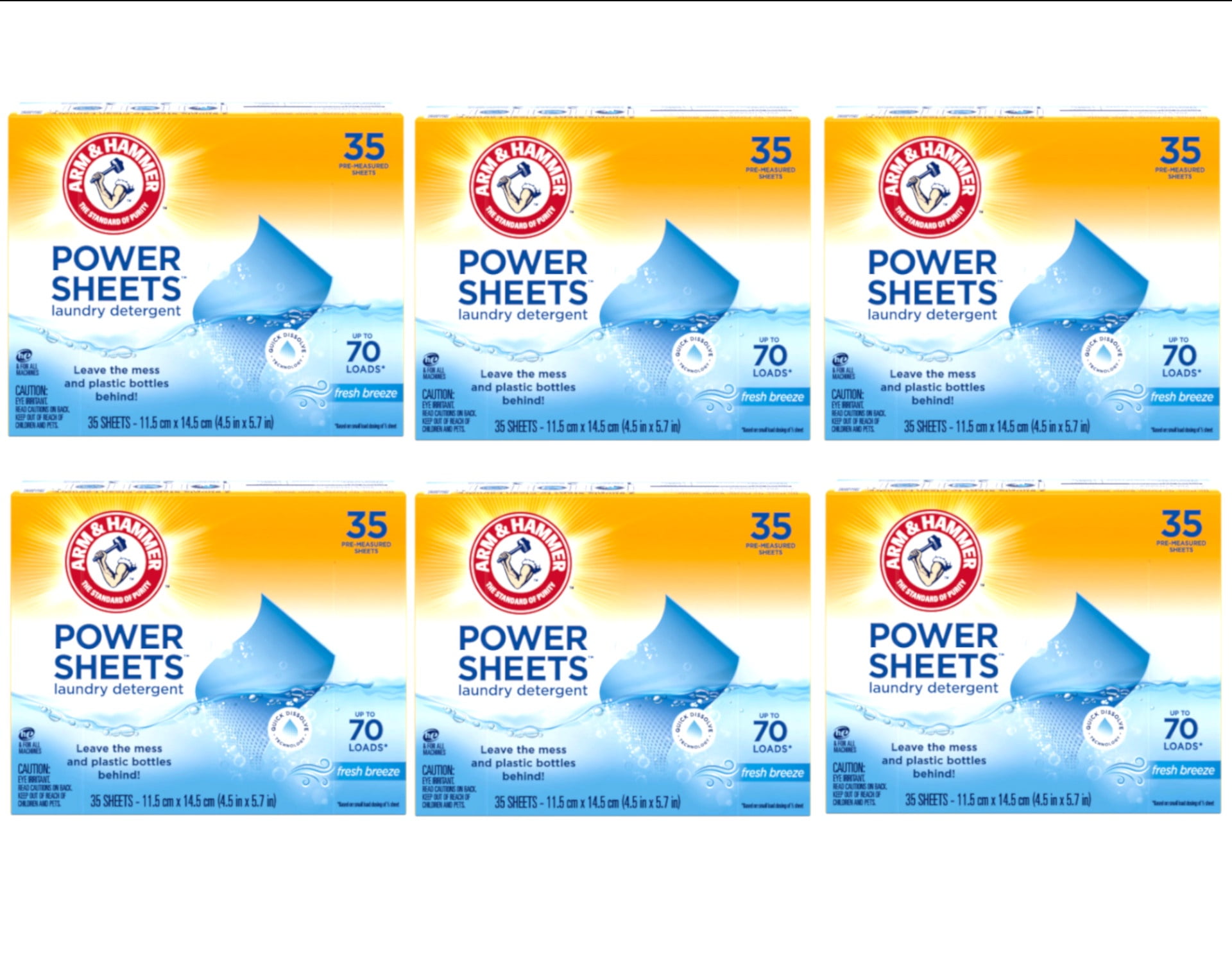 6 Pack - ARM & HAMMER Power Sheets Laundry Detergent, Fresh Breeze 35 ...