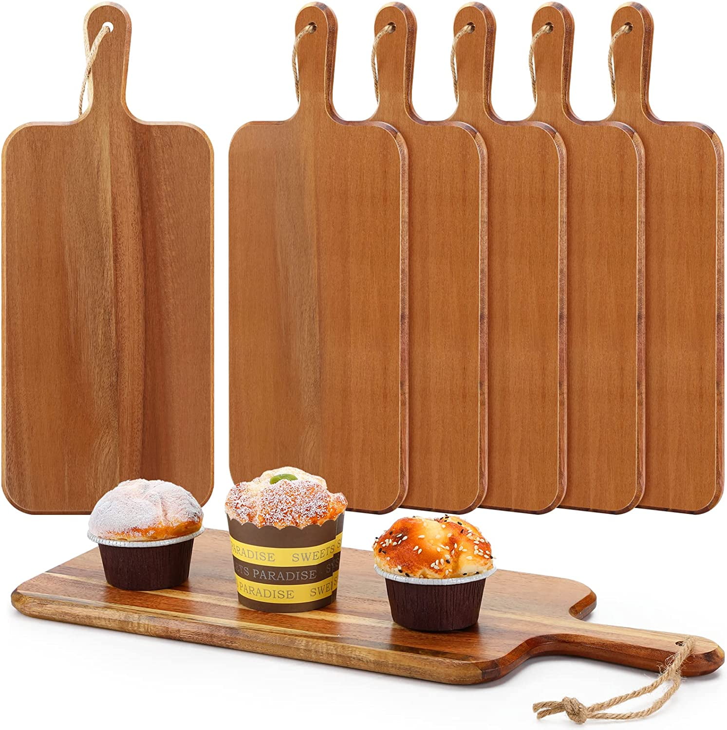 6 Pack Acacia Wood Cutting Board with Handle Wooden Kitchen Chopping ...