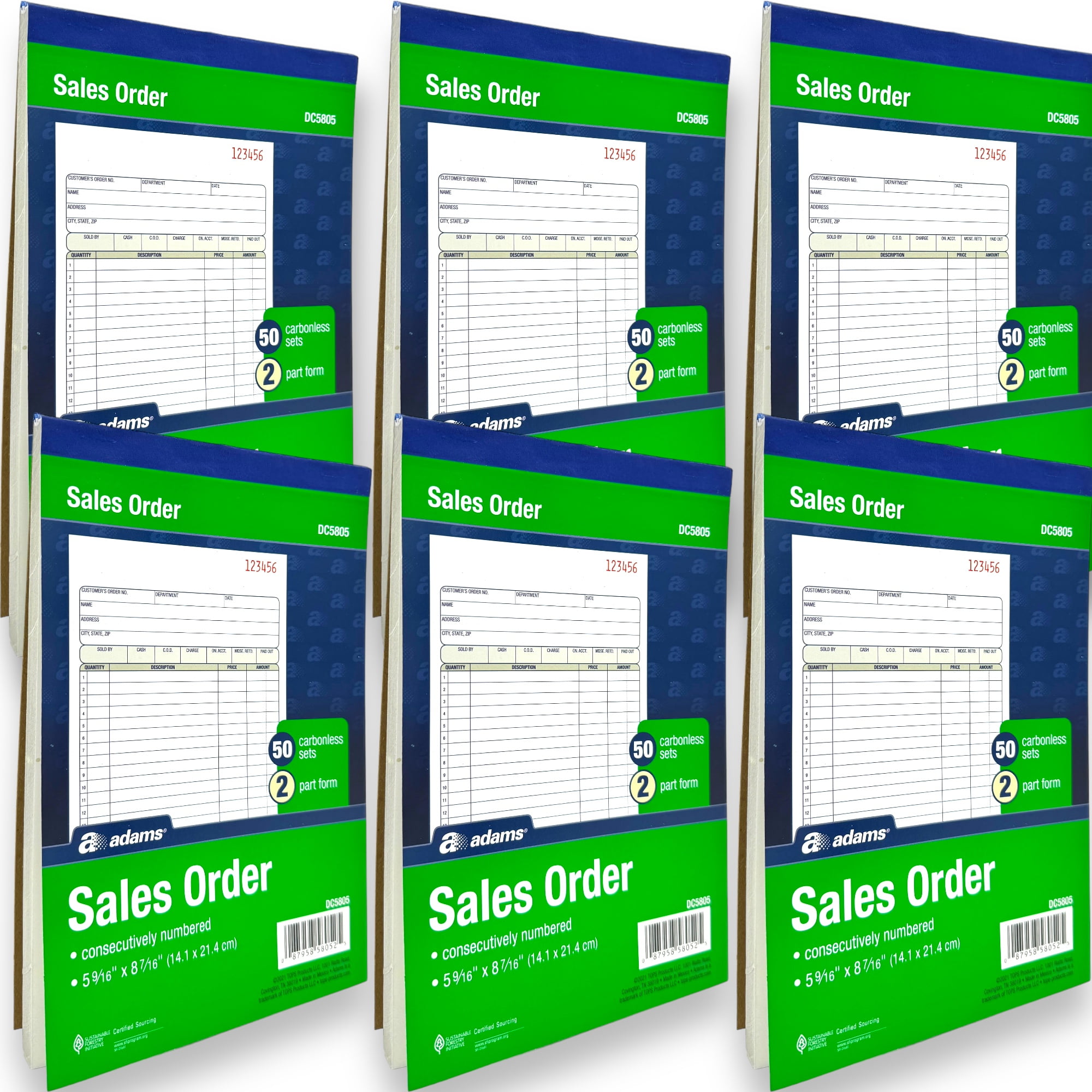 Adams Sales Order Book, 2-Part, Carbonless, White/Canary, 5-9/16 x 8-7/ ...