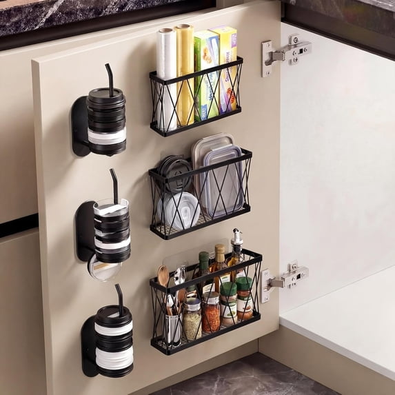 6 Pack Adhesive Cabinet Door Organizer, Lid Organizers Inside Cabinet ...