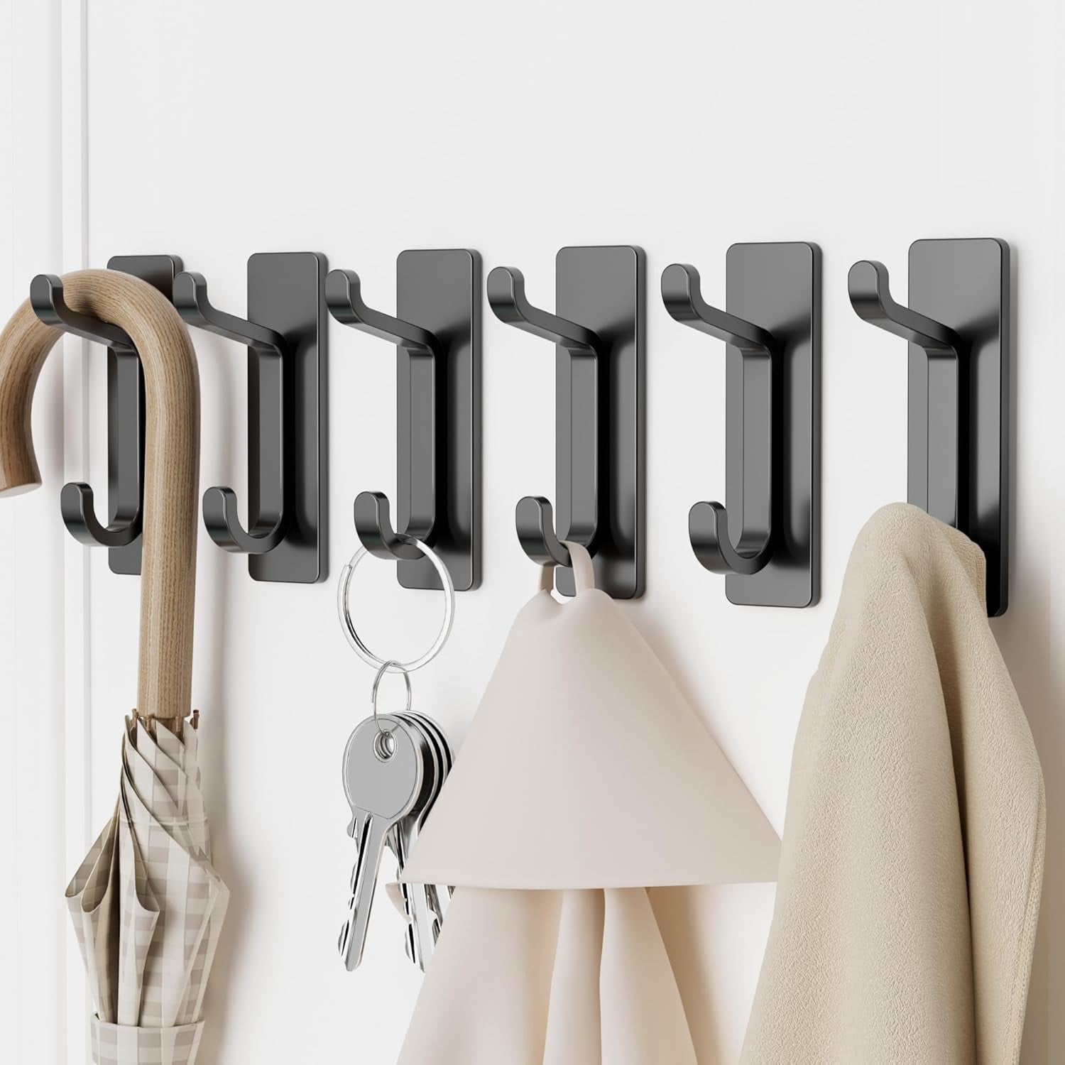 6-Pack Adhesive Towel Hooks: Heavy Duty 10LB Wall Hooks, for Coat/Robe ...