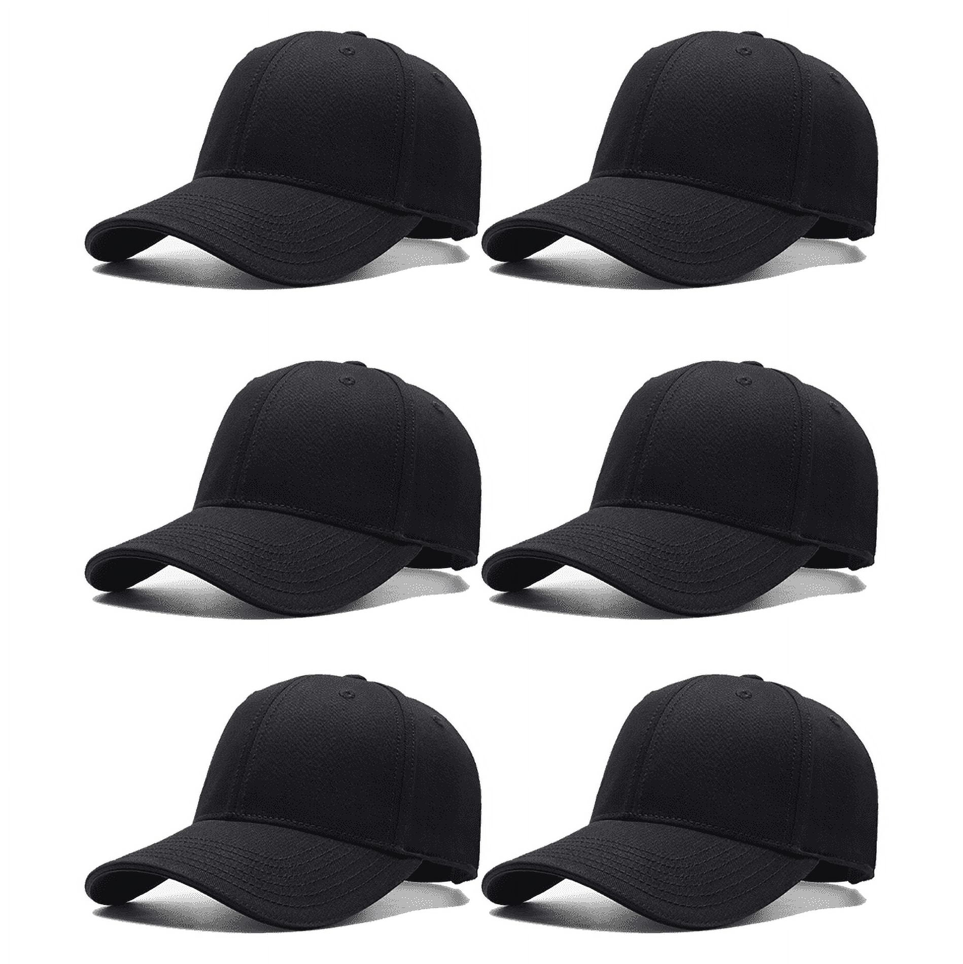 6 Pack Adjustable Black Baseball Cap, Solid Dad Hat for Running ...