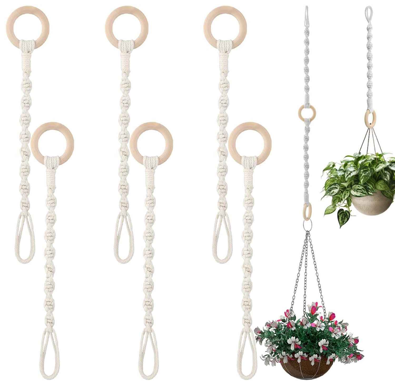 6 Pack Adjustable Macrame Plant Hanger,Happon Plant Hanger Extenders ...