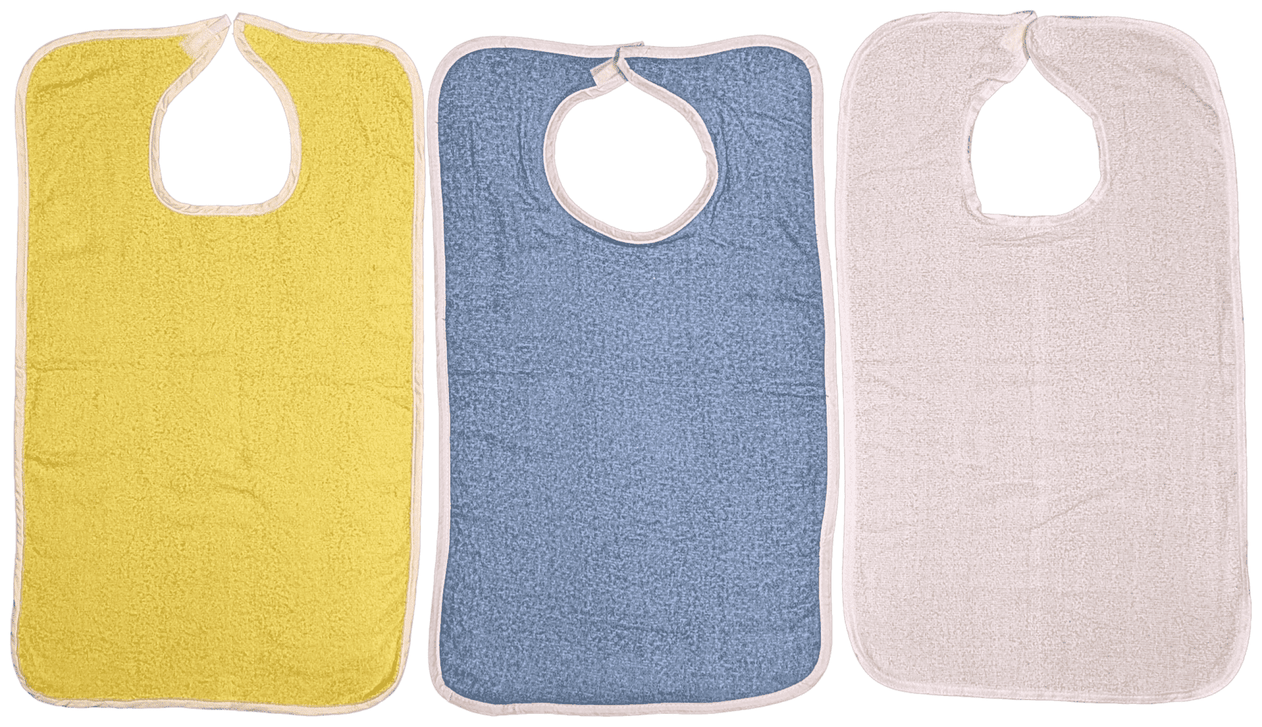 6 Pack Washable Terry Cloth Adult Bibs with Velcro Closure - 2 White, 2 ...