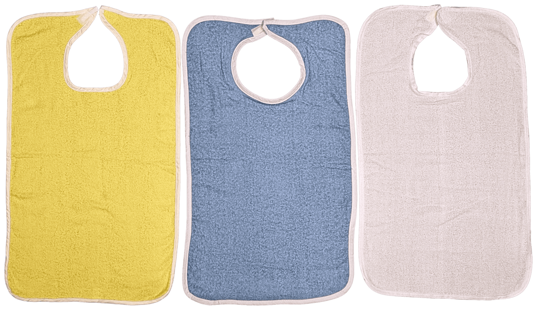 6 Pack Washable Terry Cloth Adult Bibs with Velcro Closure - 2 White, 2 ...