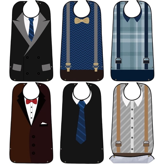6 Pack Adult Bibs for Men Elderly Eating Bibs with Crumb Catcher ...