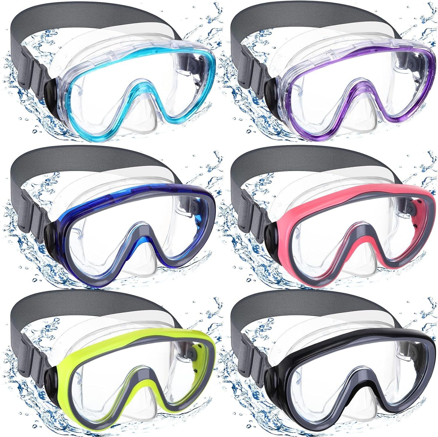 6 Pack Adult Swim Goggles with Nose Cover Snorkel Diving Mask Elastic ...