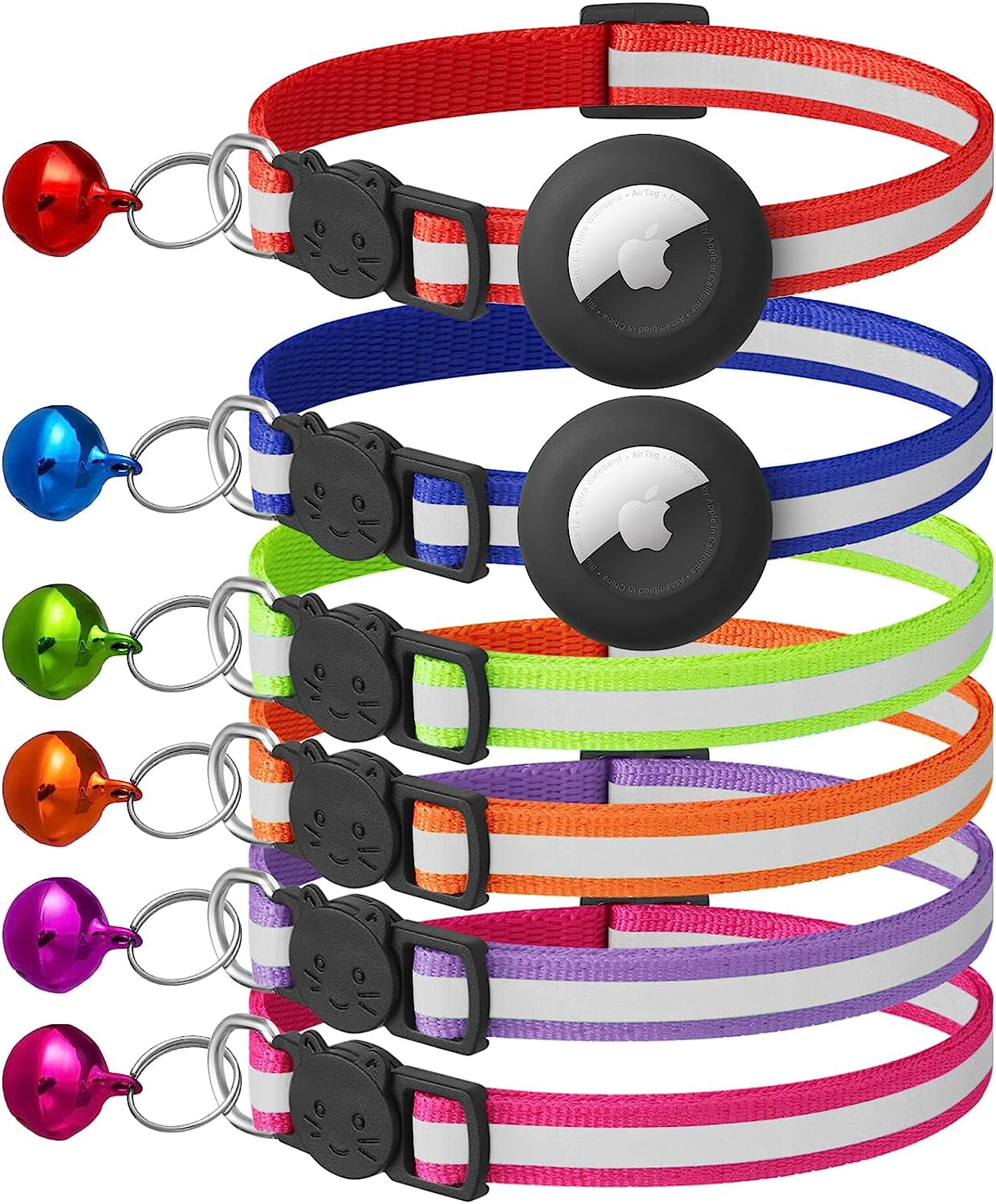 6 Pack Airtag Cat Collar Breakaway with Bells,Reflective Kitten Collar ...