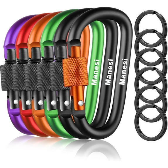 6 Pack Aluminum D Ring Key Rings Clips Locking Carabiner for Camping ...