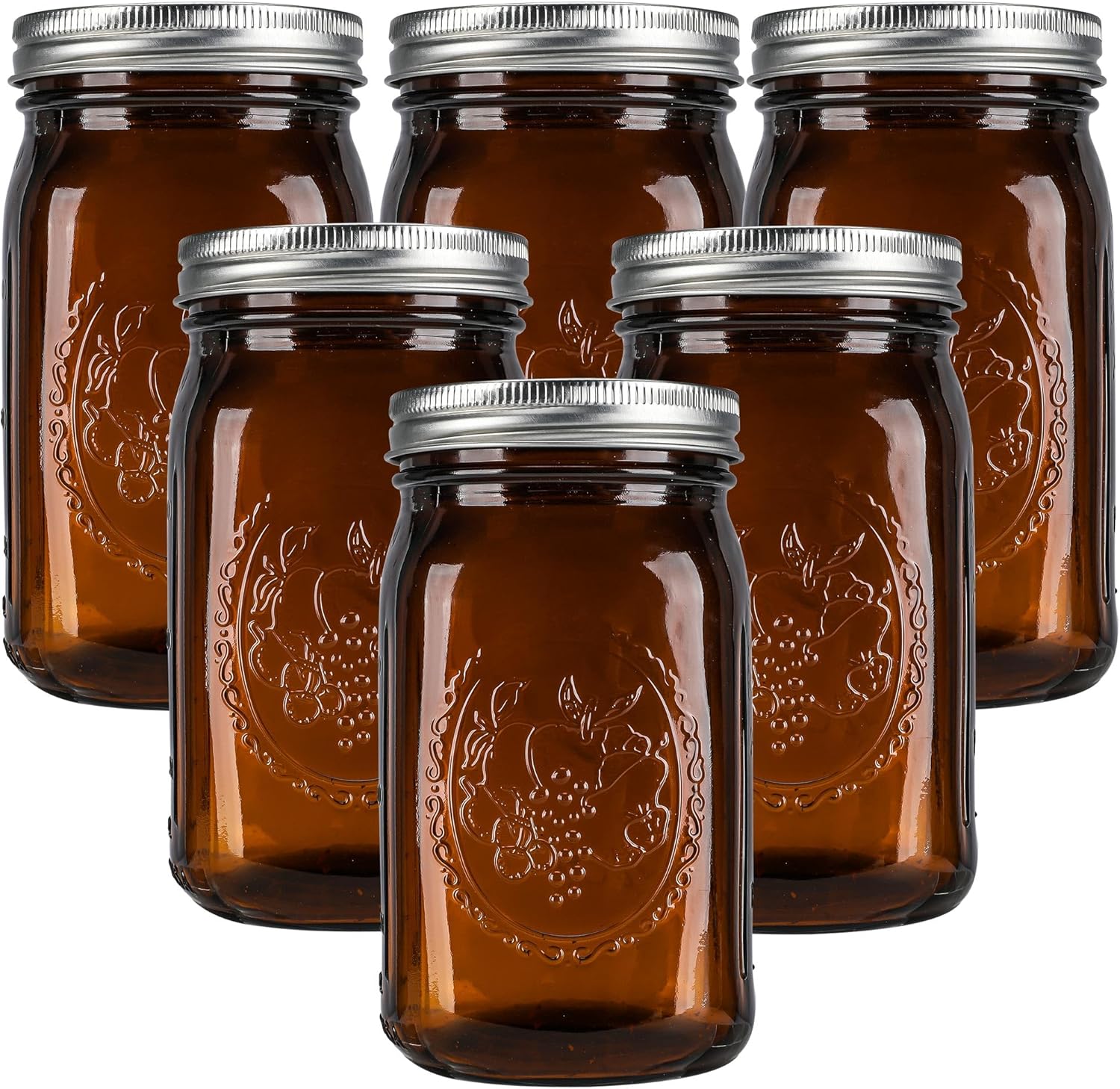 6 Pack Amber Wide Mouth Mason Jars 32 oz with Metal Airti ht Lids ...