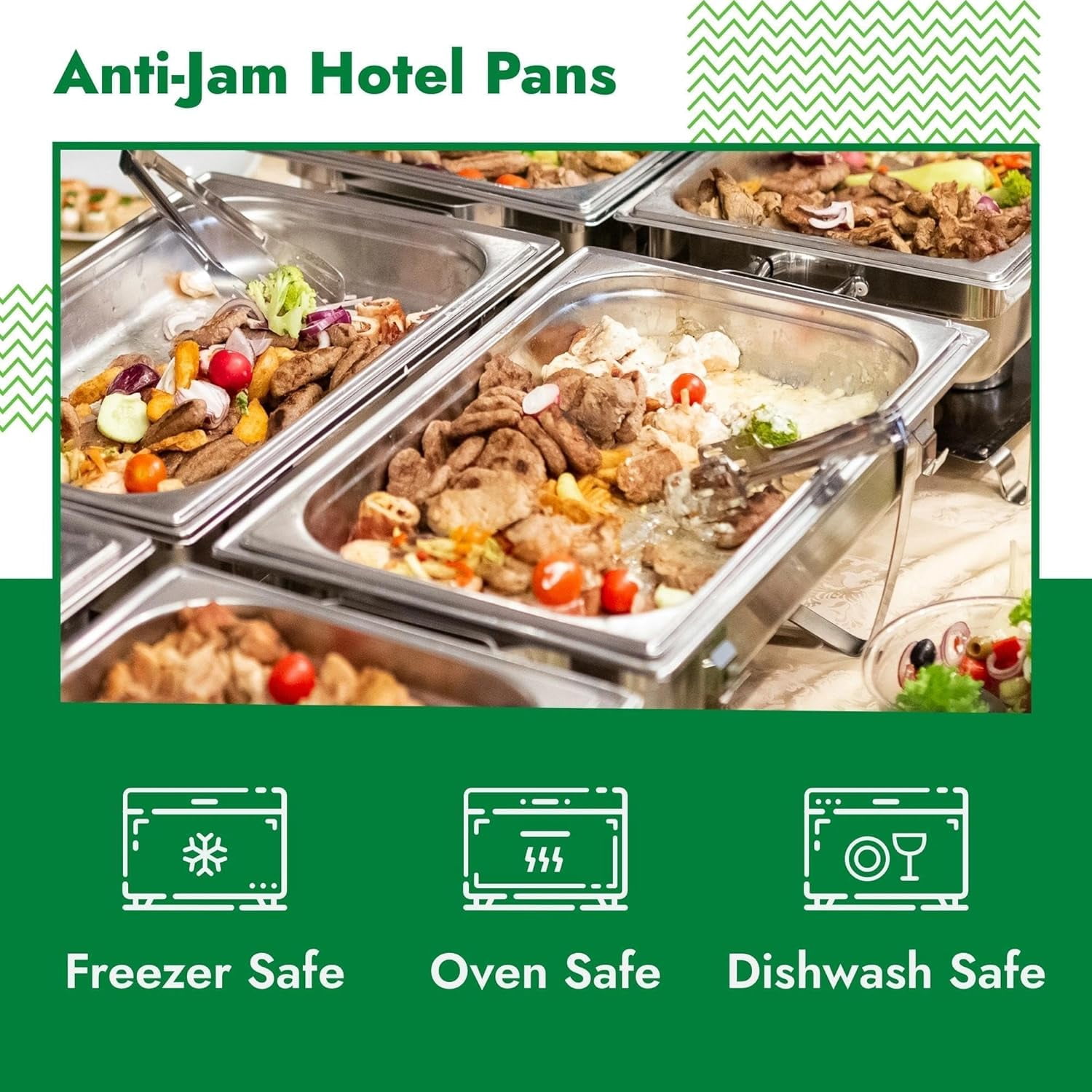 6 Pack Anti-Jam Hotel Pan with Notched Lid, 1/6 Size 6 Inch Deep, Heavy ...