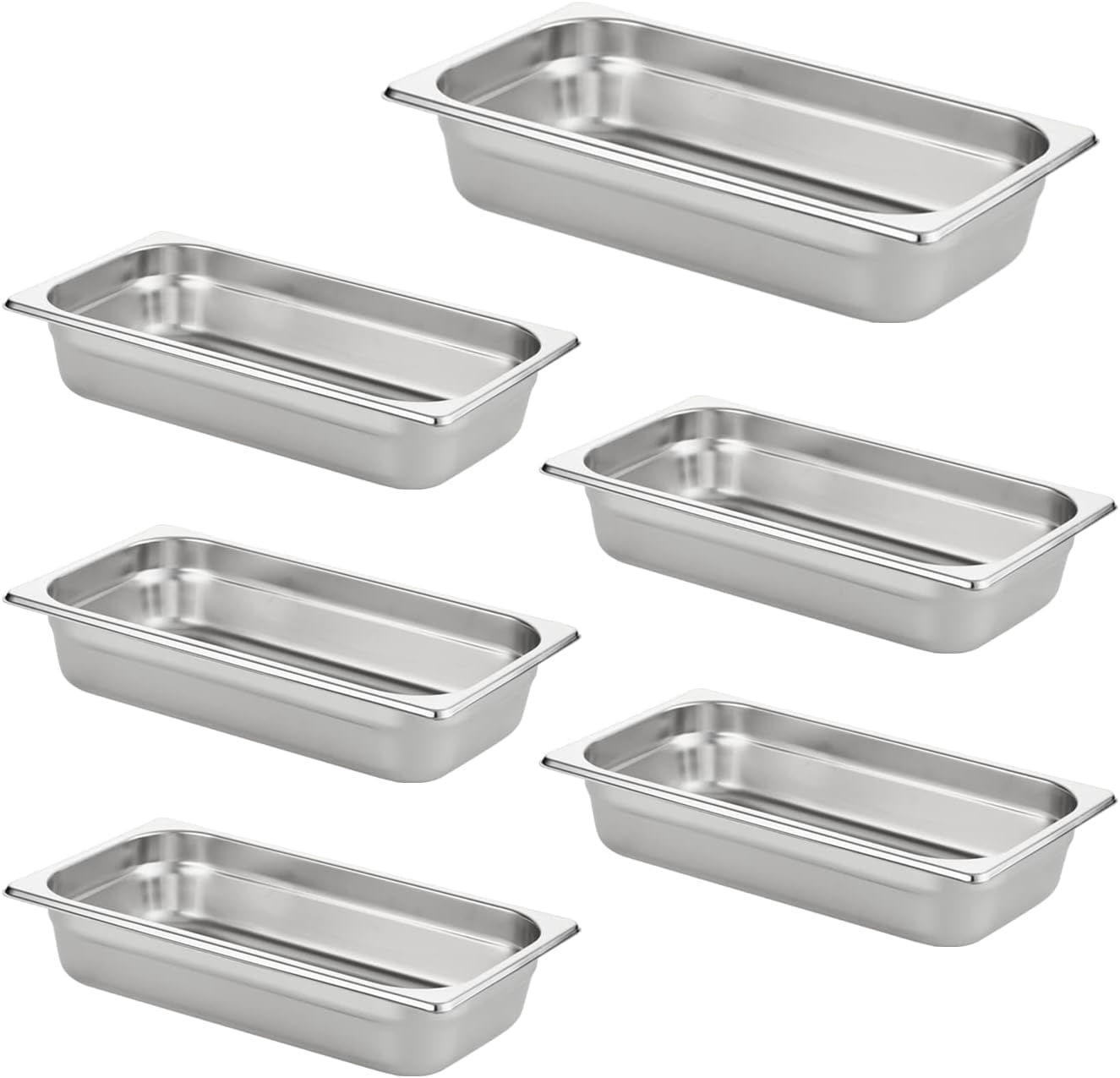 6 Pack Anti-Jam Hotel Pans, 1/3 Size 2 1/2 Inch Deep, Commercial ...