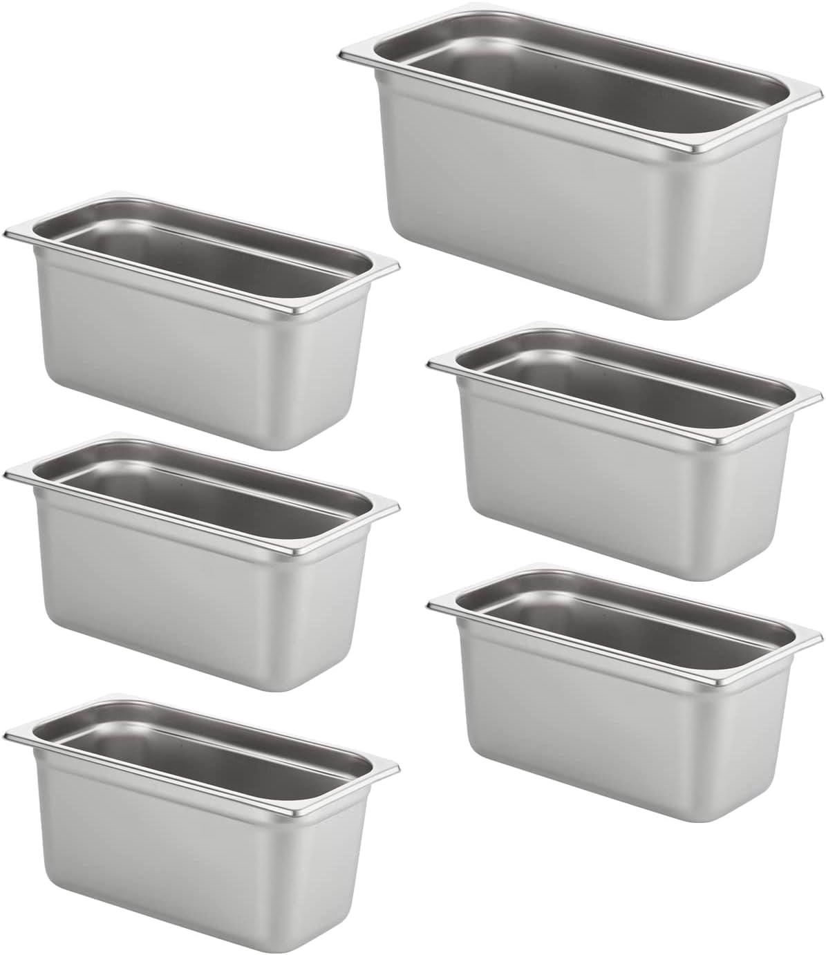 6 Pack Anti-Jam Hotel Pans, 1/3 Size 6 Inch Deep, Commercial Stainless Steel Chafing Steam Table ...