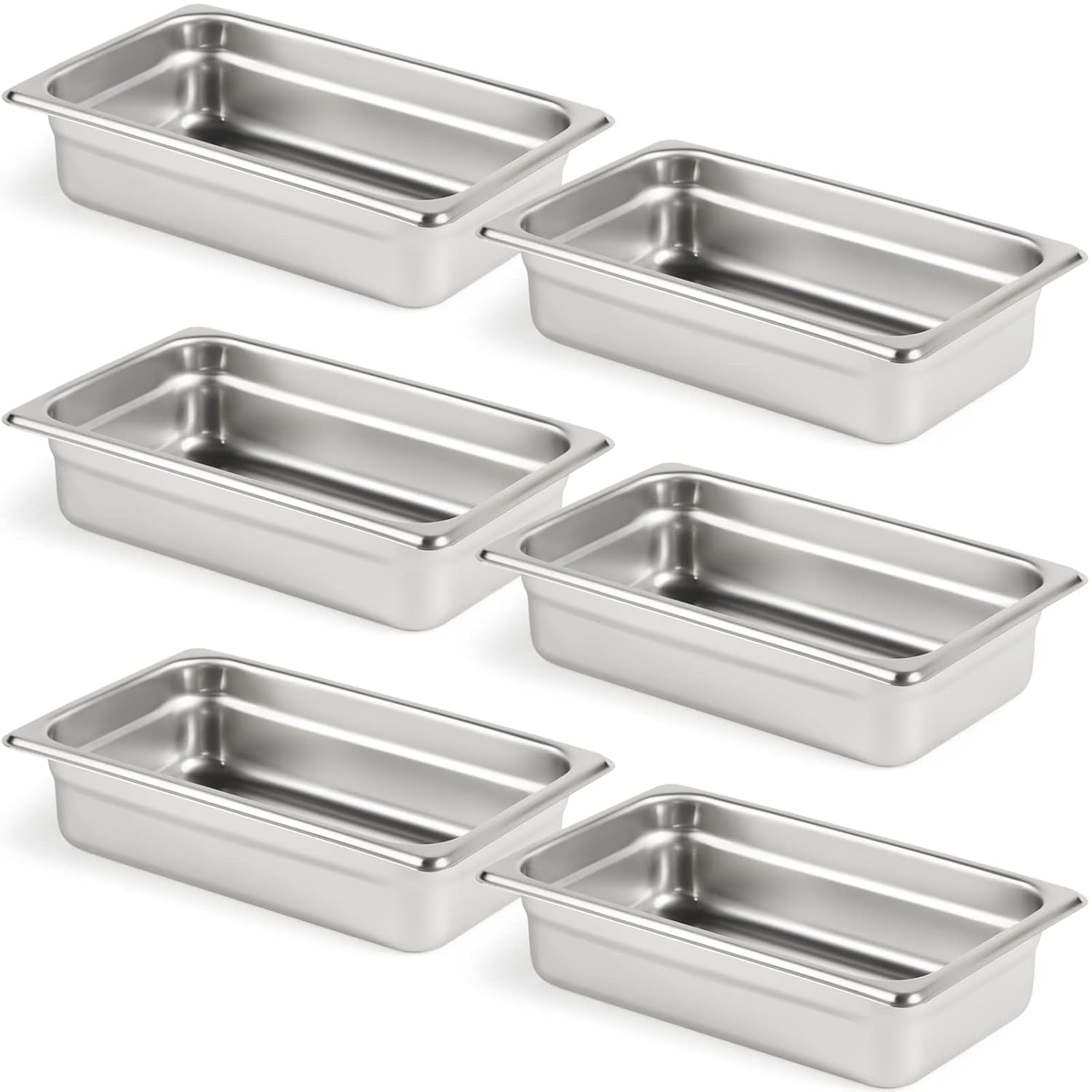 6 Pack Anti-Jam Hotel Pans, 1/4 Size 2 1/2 Inch Deep, NSF Commercial 18 ...