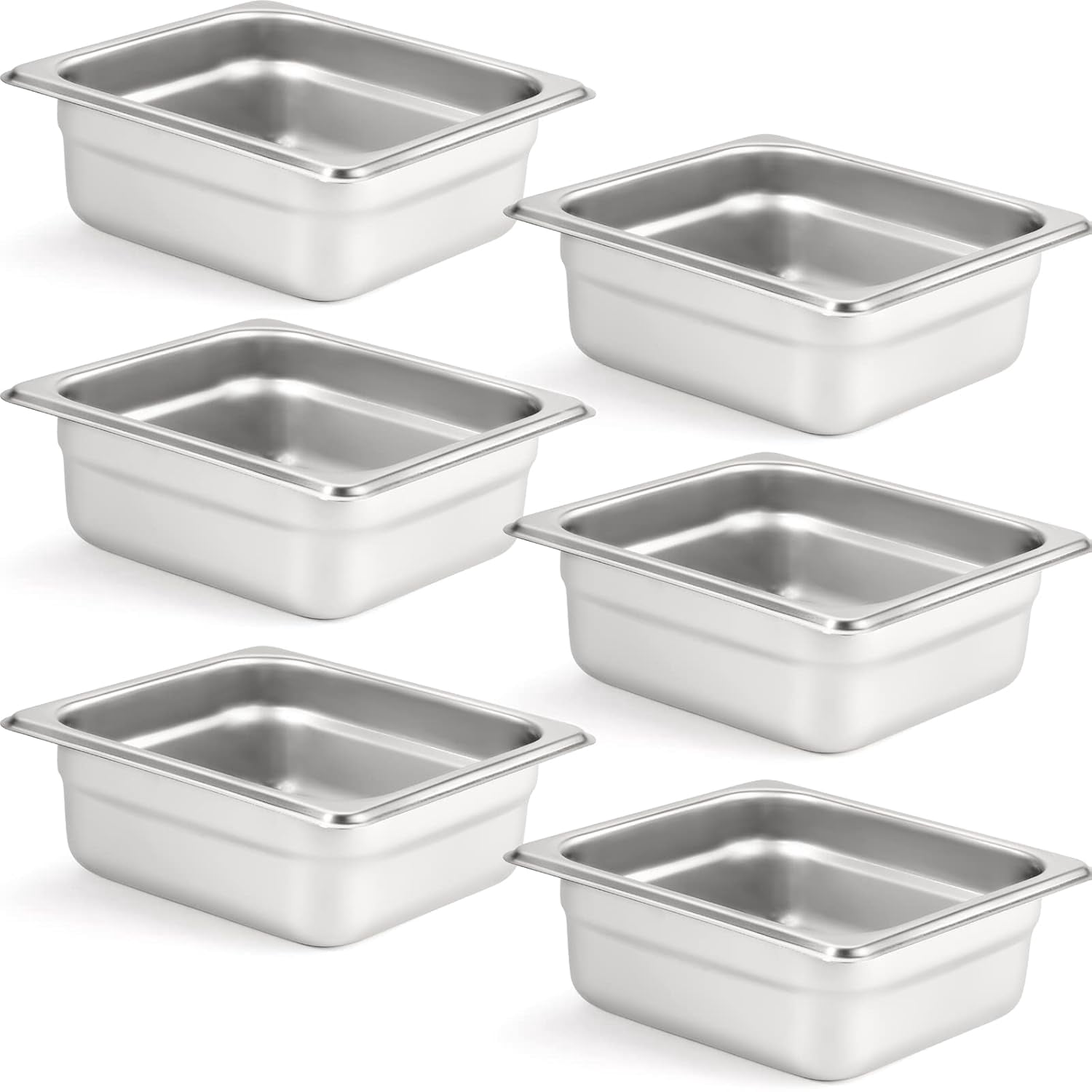 6 Pack Anti-Jam Hotel Pans, 1/6 Size 2 1/2 Inch Deep, NSF Commercial 18 ...