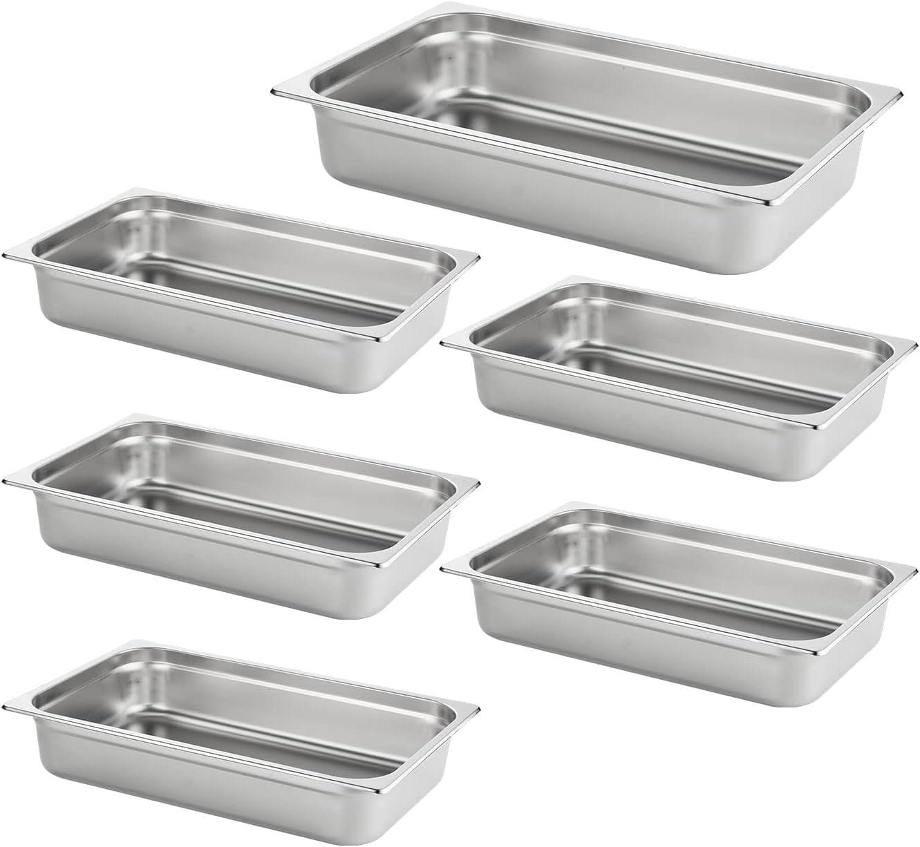 6 Pack Anti-Jam Hotel Pans, Full Size 4 Inch Deep, Heavy Duty ...