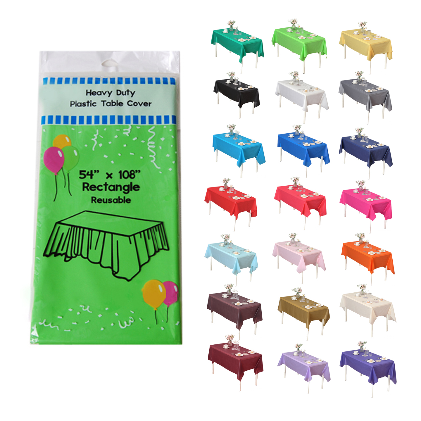 (12 Pack) Apple Green Premium Rectangle Heavy-Duty Plastic Table Covers ...