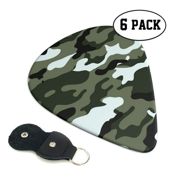6 Pack Army Camouflage Guitar Picks In Leather Picks Holder For Bass ...