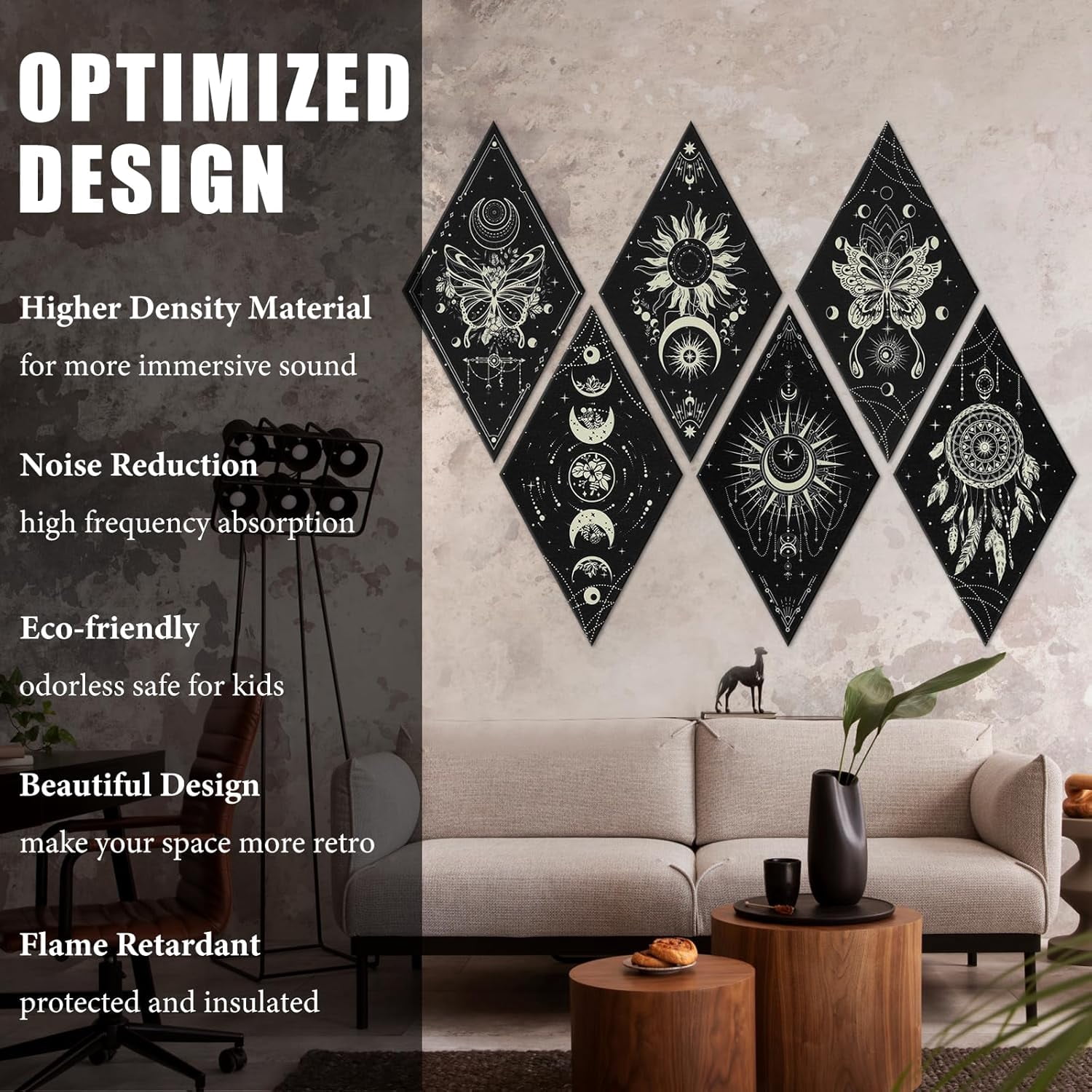 6 Pack Art Acoustic Panels Soundproof Wall Decor with -Adhesive, Boho ...