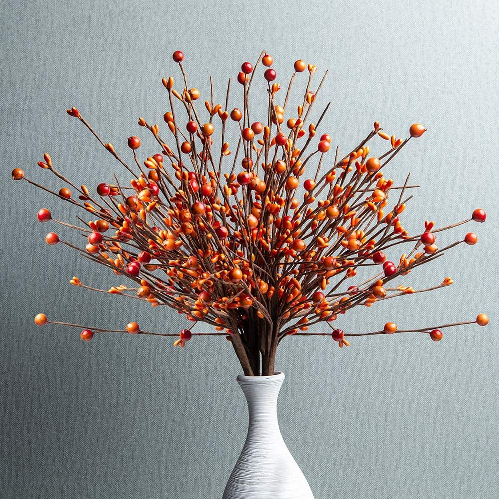 6 Pack Artificial Berry Stems Orange Pumpkin Stems Fall Branches for ...