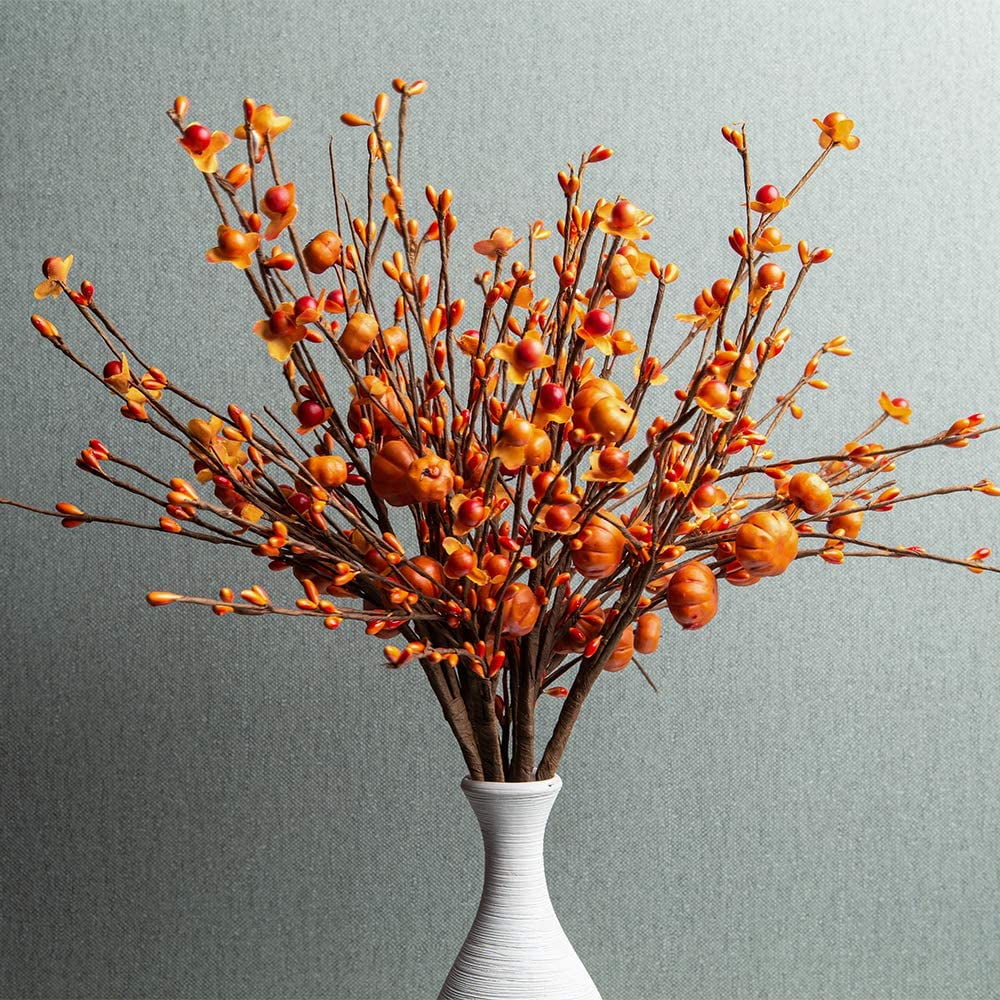 6 Pack Artificial Berry Stems Orange Pumpkin Stems Fall Branches for ...