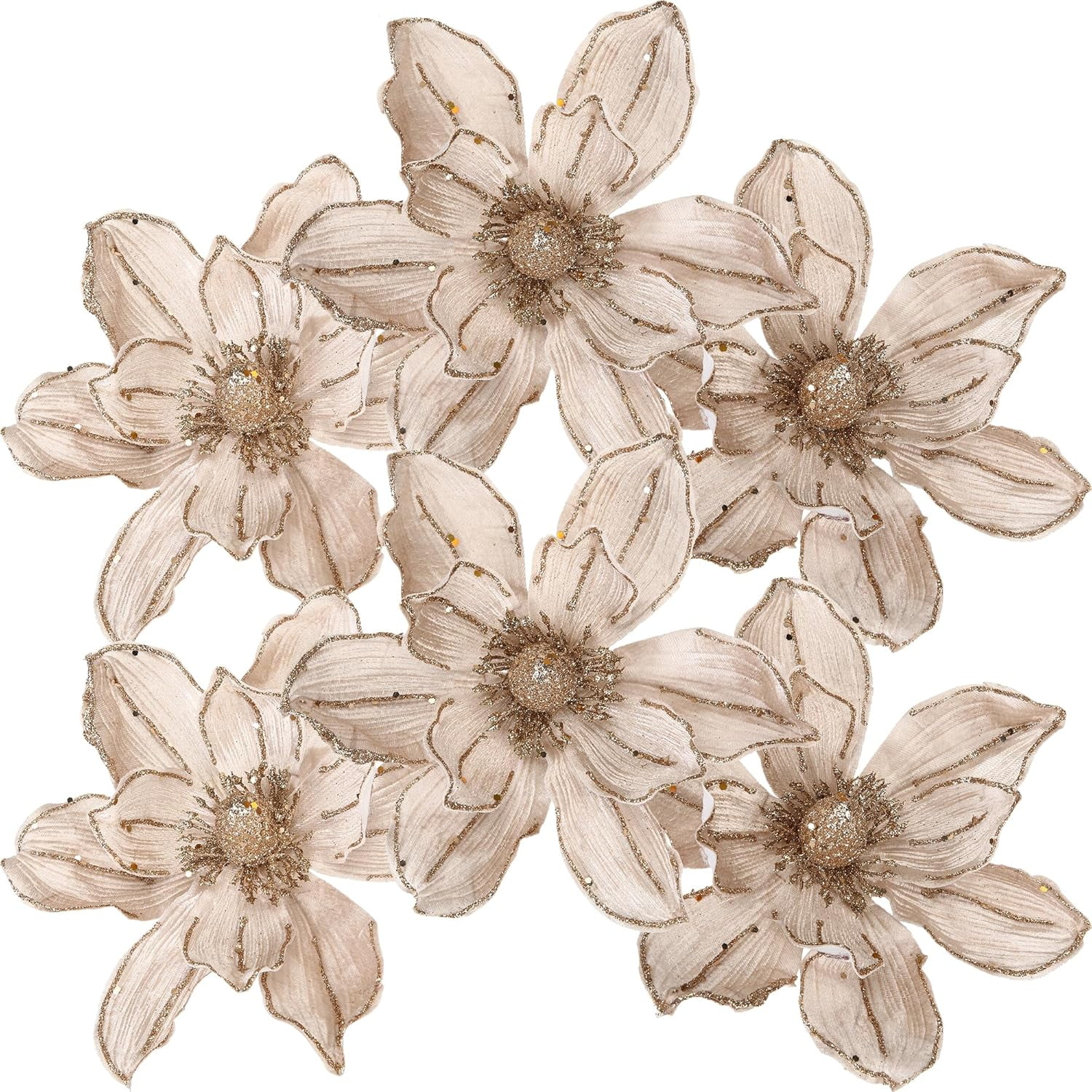 6-Pack Artificial Christmas Flower Picks, Flocked Fabric Poinsettia ...