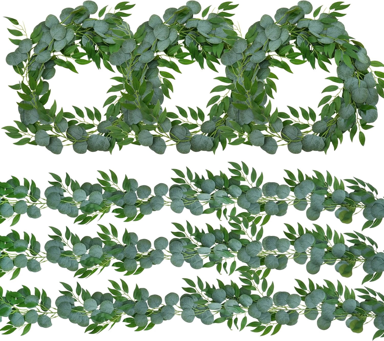 6 Pack Artificial Eucalyptus Garland with Willow Leaves Each 6.5 Feet ...