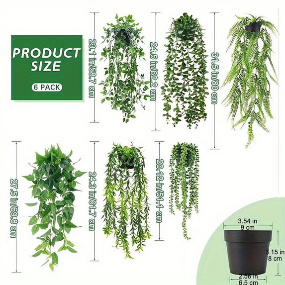 6-Pack Artificial Eucalyptus Vine – Hanging Ivy Green Plants for Indoor ...