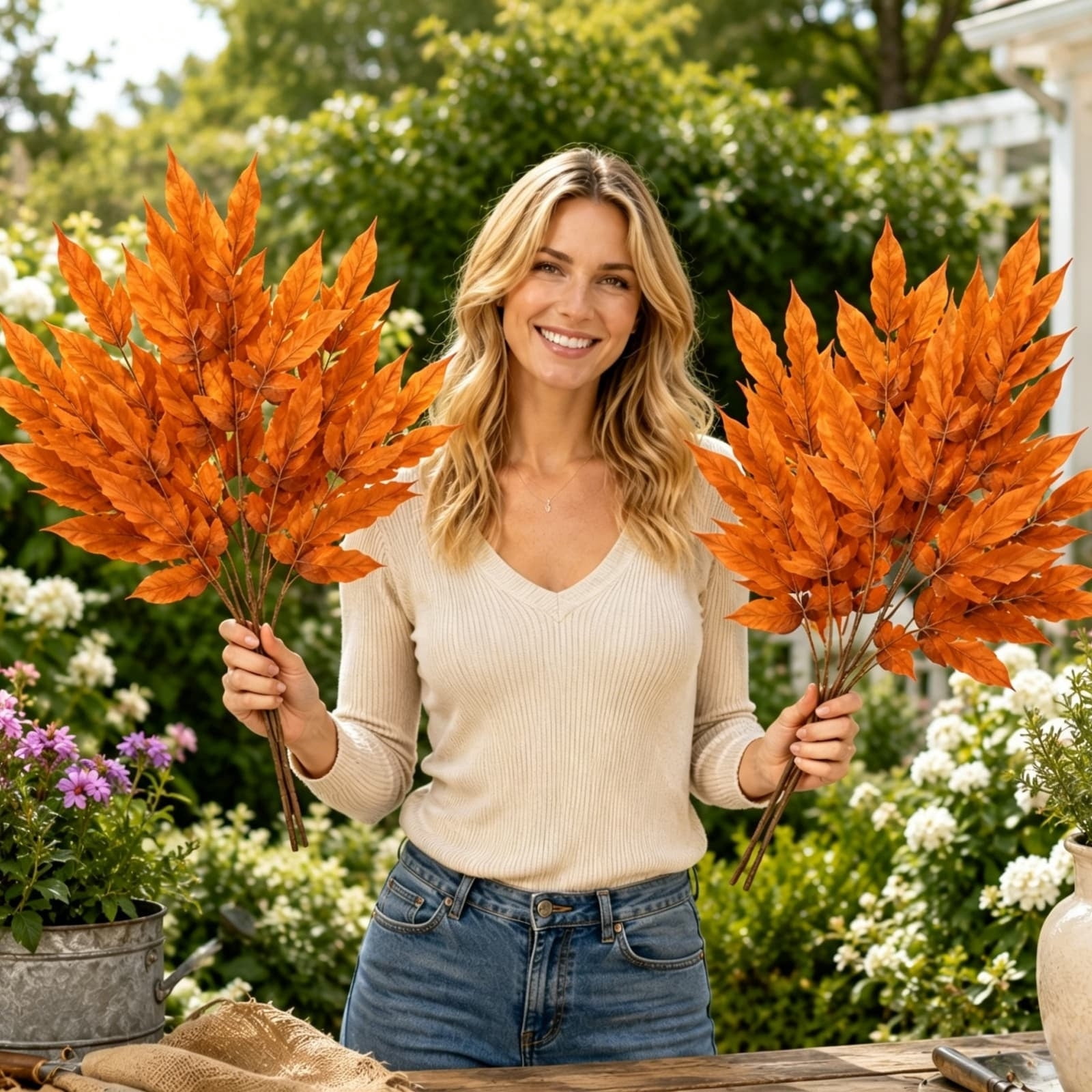 6 Pack Artificial Faux Leaves Picks for Indoor Outdoor Decor - Fake ...