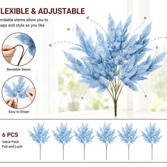 6 Pack Artificial Faux Leaves Picks for Indoor Outdoor Decor - Fake ...