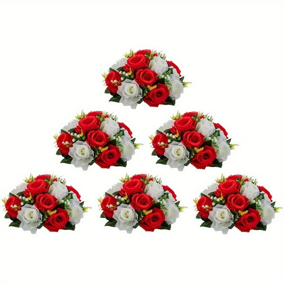 6-Pack Artificial Flower Ball Arrangements – Plastic Rose Centerpieces ...