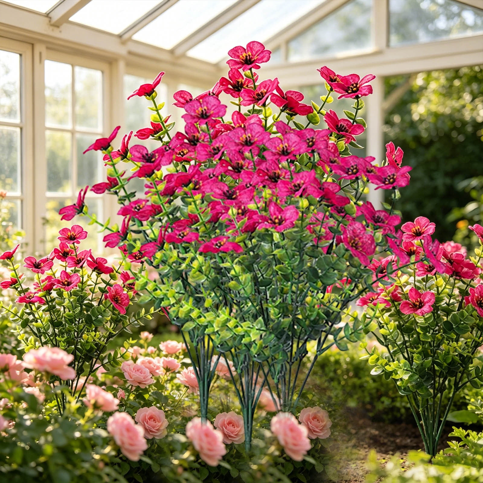 6 Pack Artificial Flower Bouquet for Outdoor Yard, Faux Floral ...
