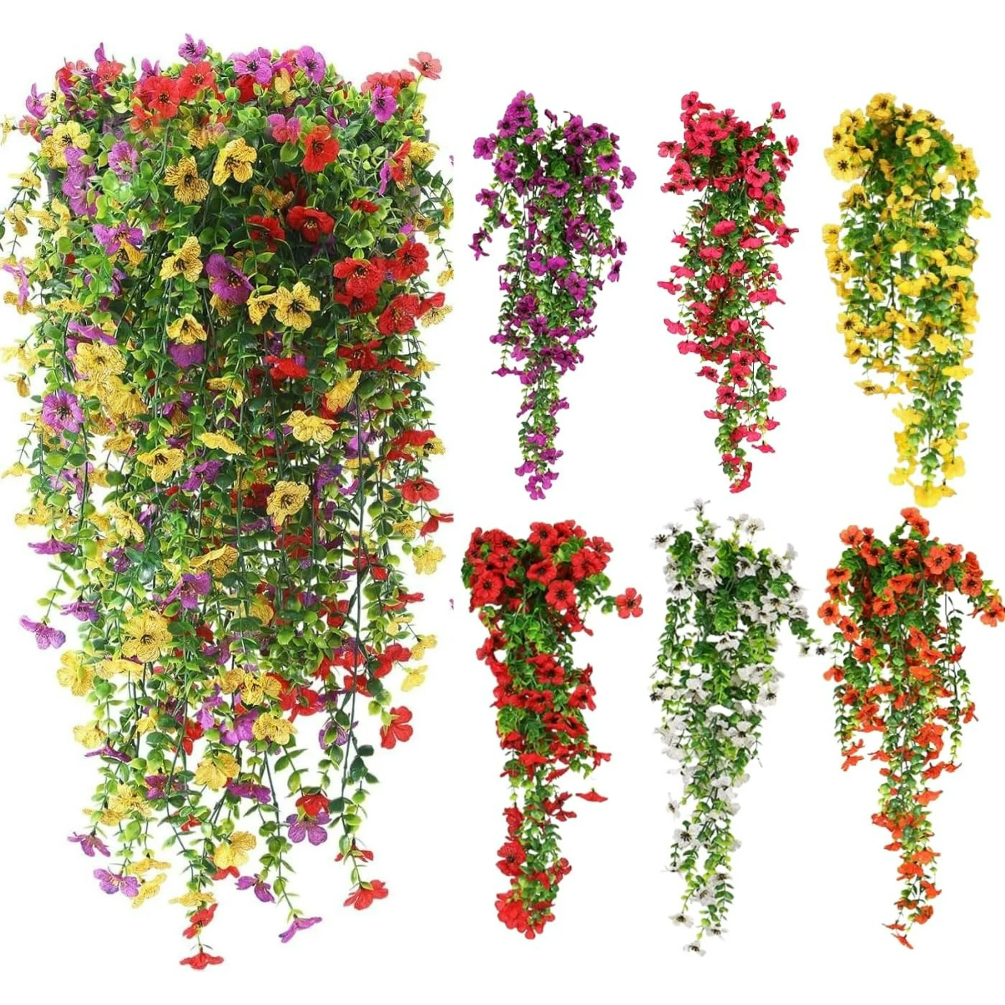 6-Pack Artificial Hanging Flowers, UV-Resistant Faux Vines for Outdoor ...