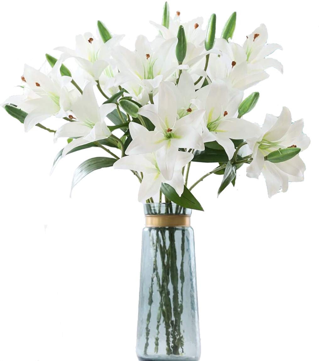 6 Pack Artificial Lily Flowers Full Bloom Fake Latex Real Touch ...