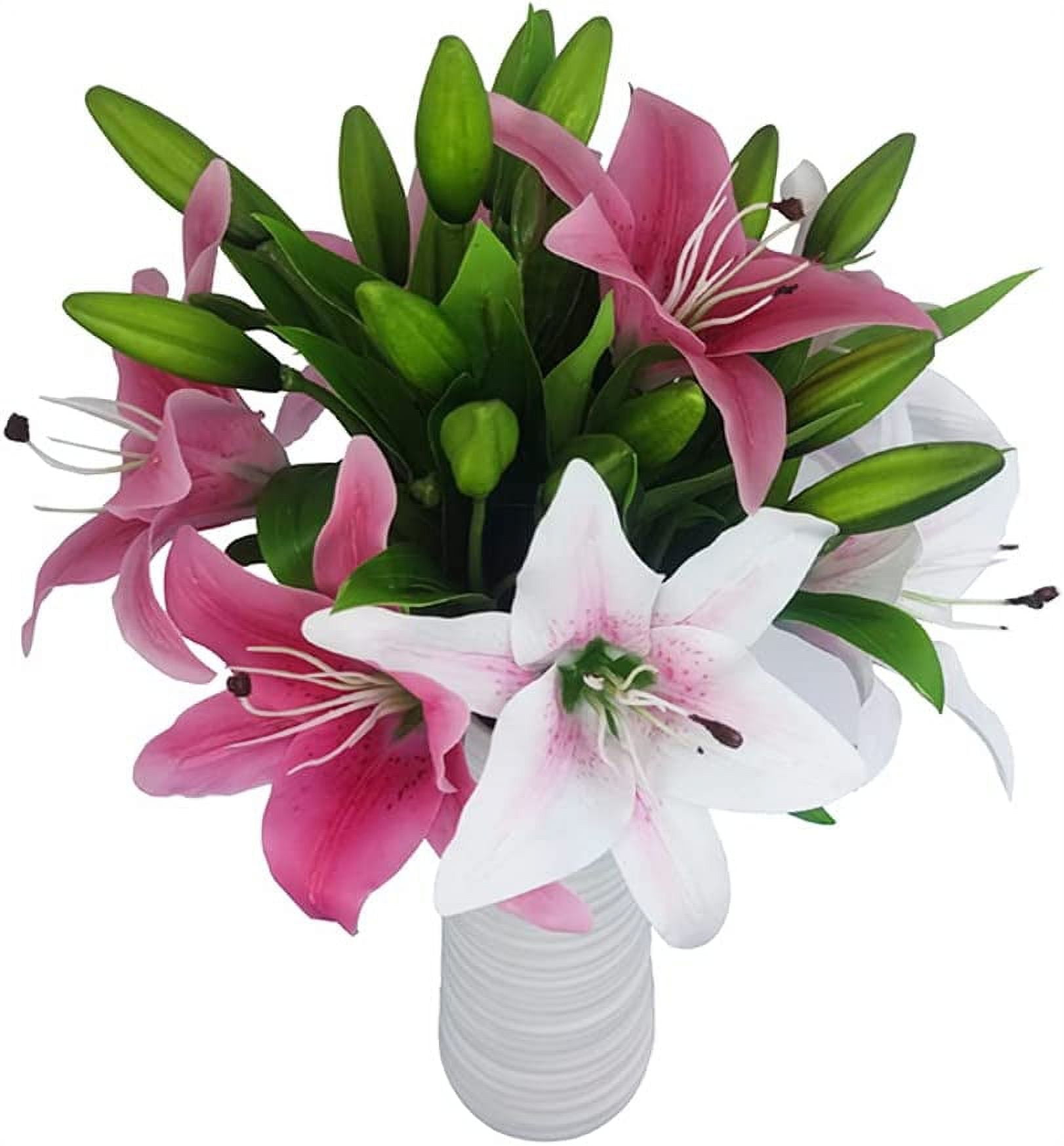 6 Pack Artificial Lily Flowers Real Touch Fake Lilies Flowers for Home ...