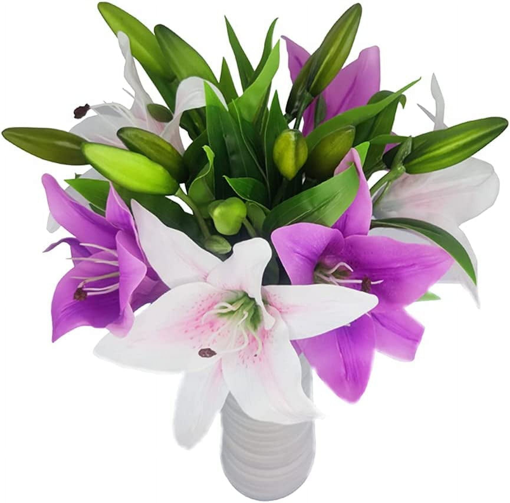 6 Pack Artificial Lily Flowers Real Touch Fake Lilies Flowers for Home ...