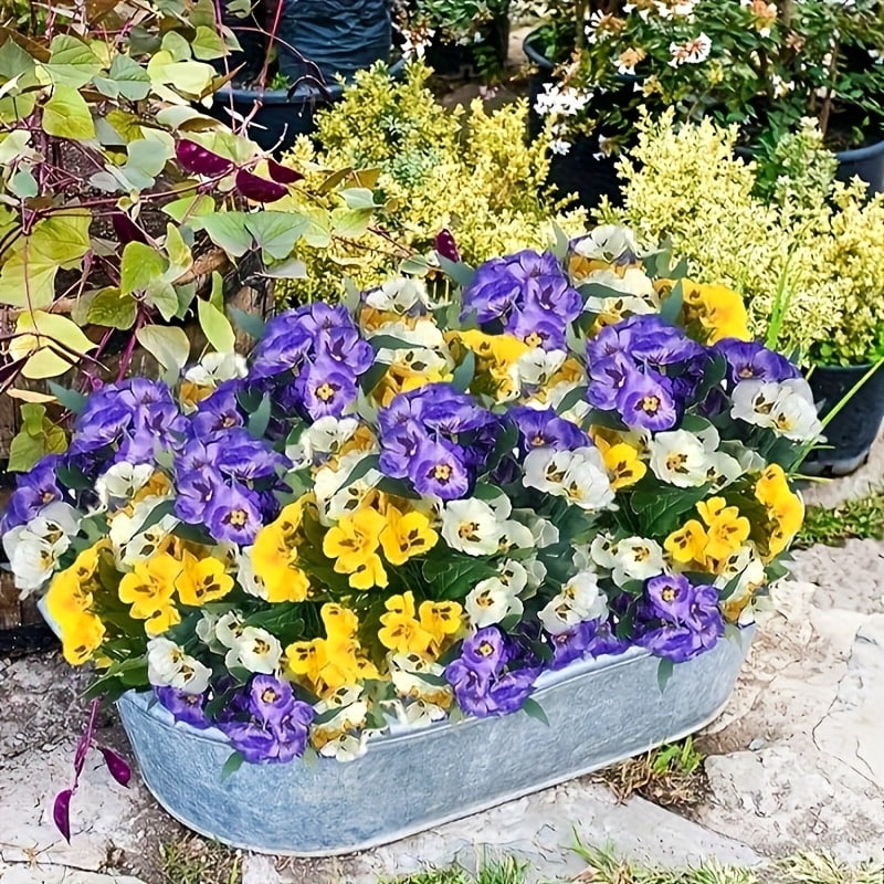 6-Pack Artificial Pansy Flower Bunches – UV Resistant Faux Plastic ...