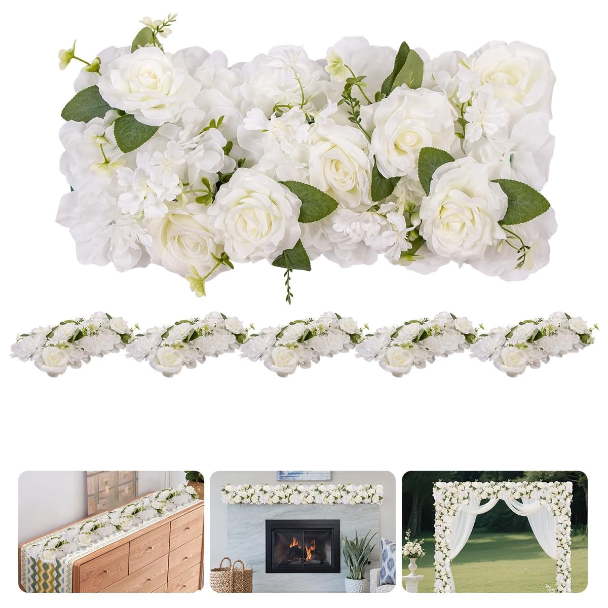 6 Pack Artificial Silk Peony Garland,White Floral Runner for Wedding ...